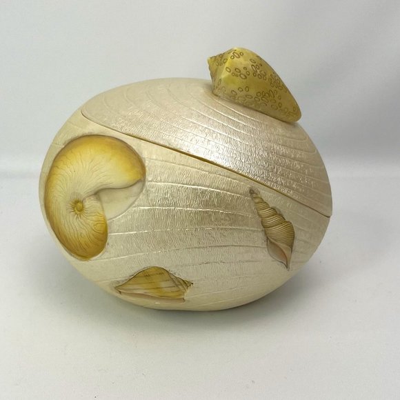 Bath | Vtg Sea Shells Resin Ivory Bathroom Decor Container Lid Mother ...
